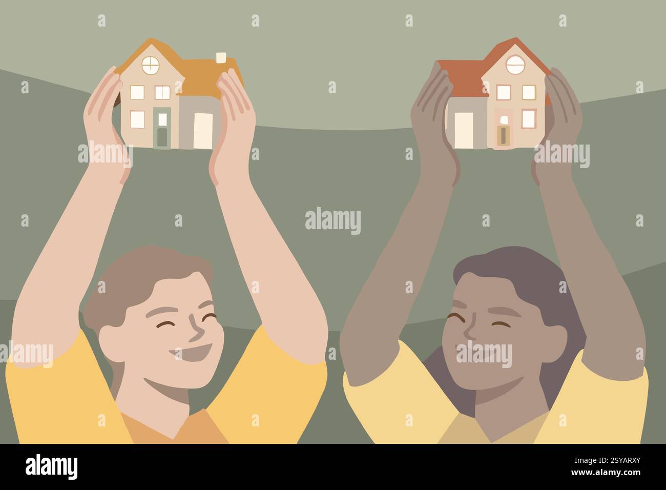 Two diverse individuals express joy and accomplishment while holding ...