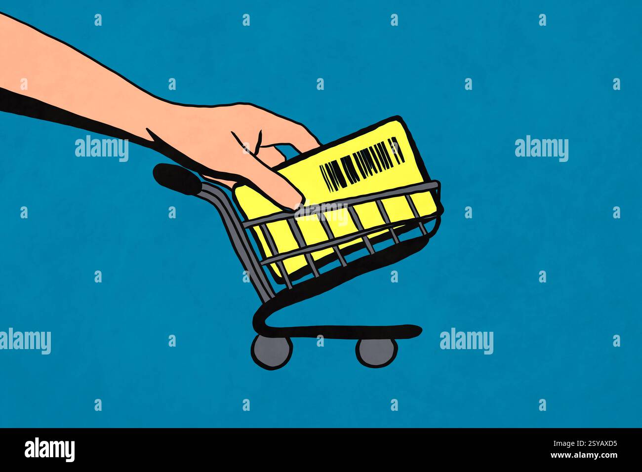 A stylized illustration of a hand placing a ticket with a barcode into ...