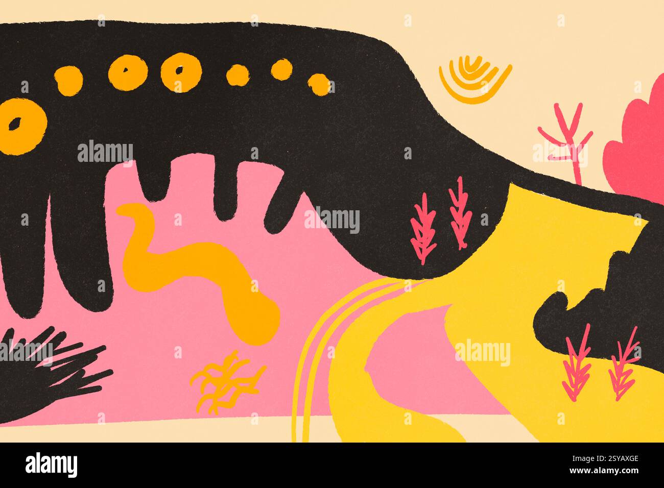 A vibrant, abstract illustration featuring organic shapes and dynamic ...