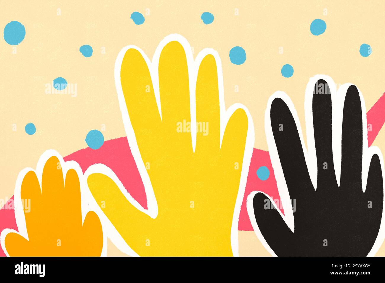 Abstract illustration featuring silhouettes of various hands in pastel ...
