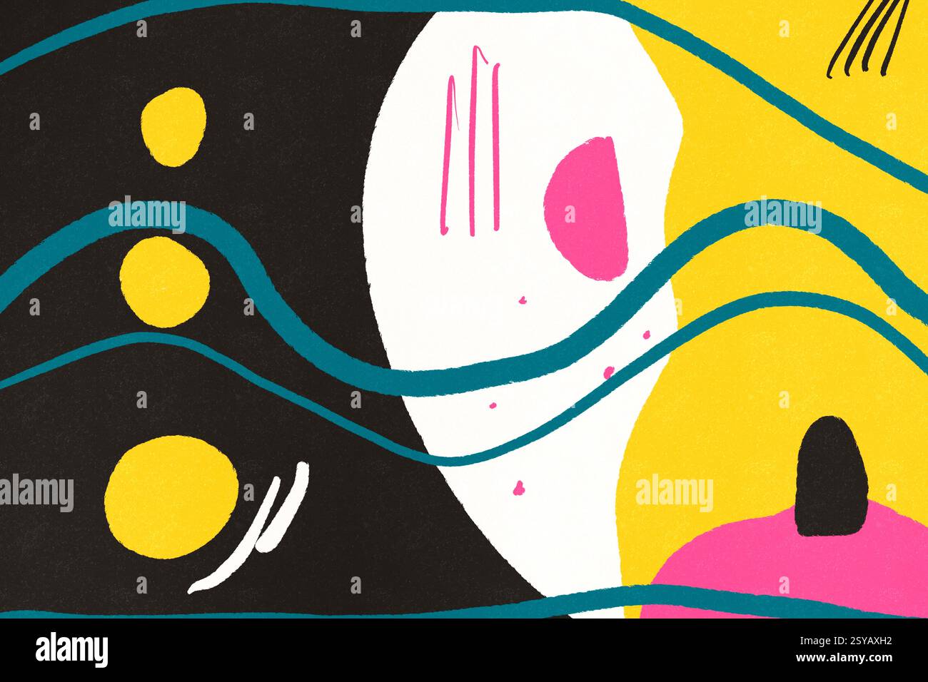 An engaging abstract illustration featuring bold colors, dynamic flowing lines, and vibrant ...