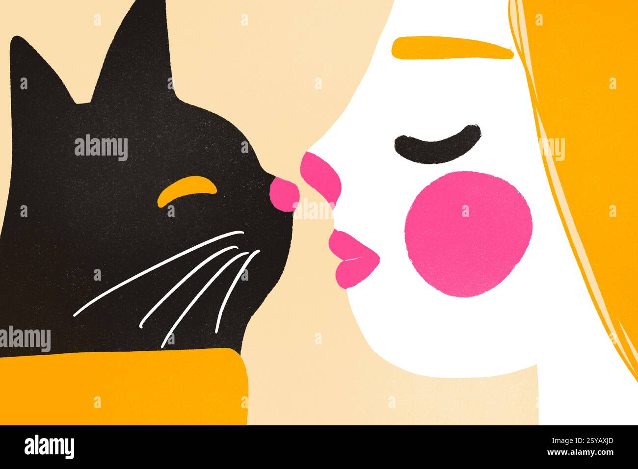 Bright abstract illustration portraying a woman affectionately touching ...