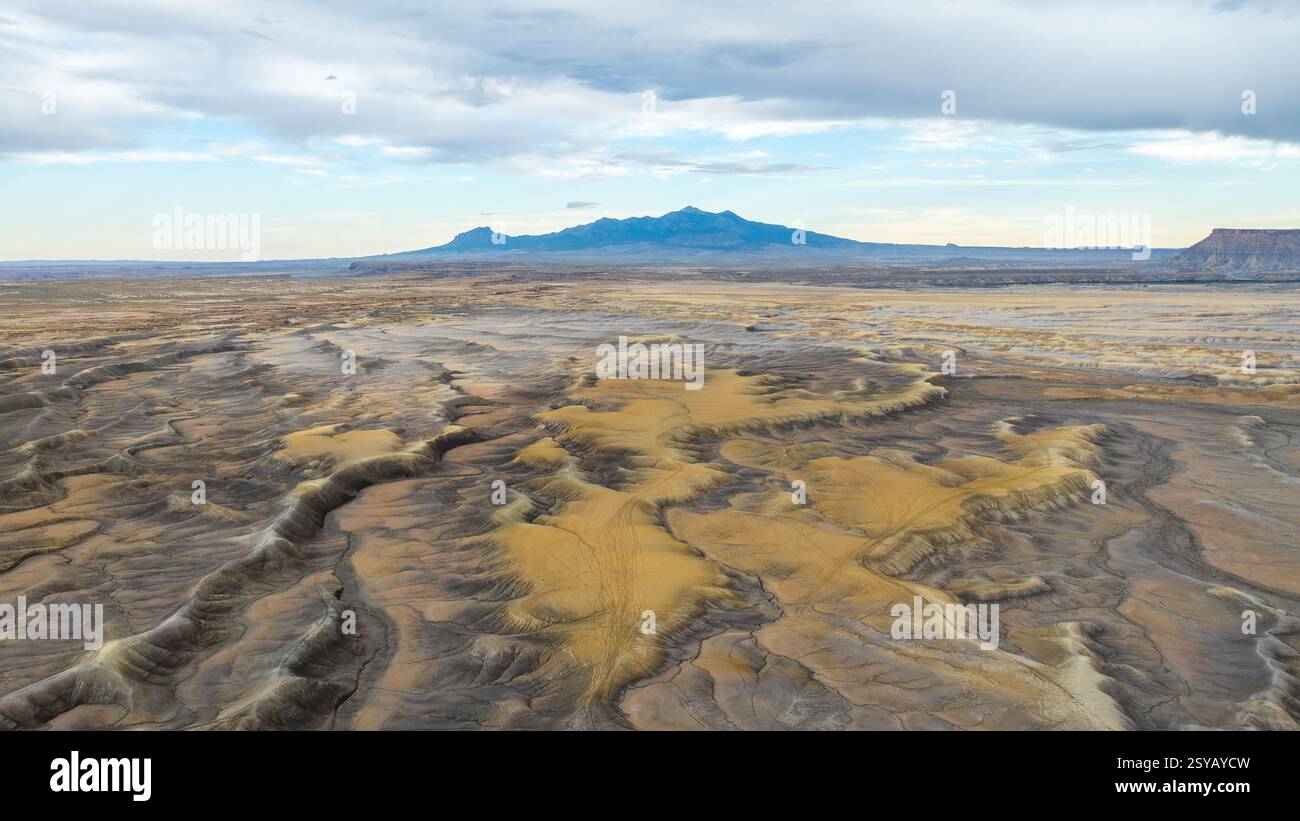 Aerial view of vast desert plains in USA with undulating terrain and ...