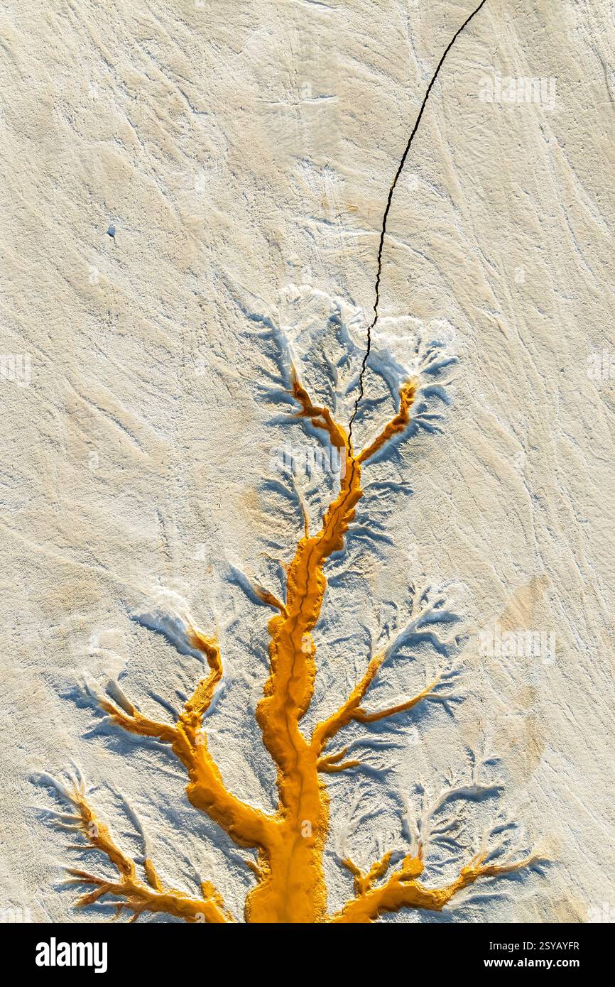 Aerial view of intricate fractal mud textures showcasing vivid orange ...