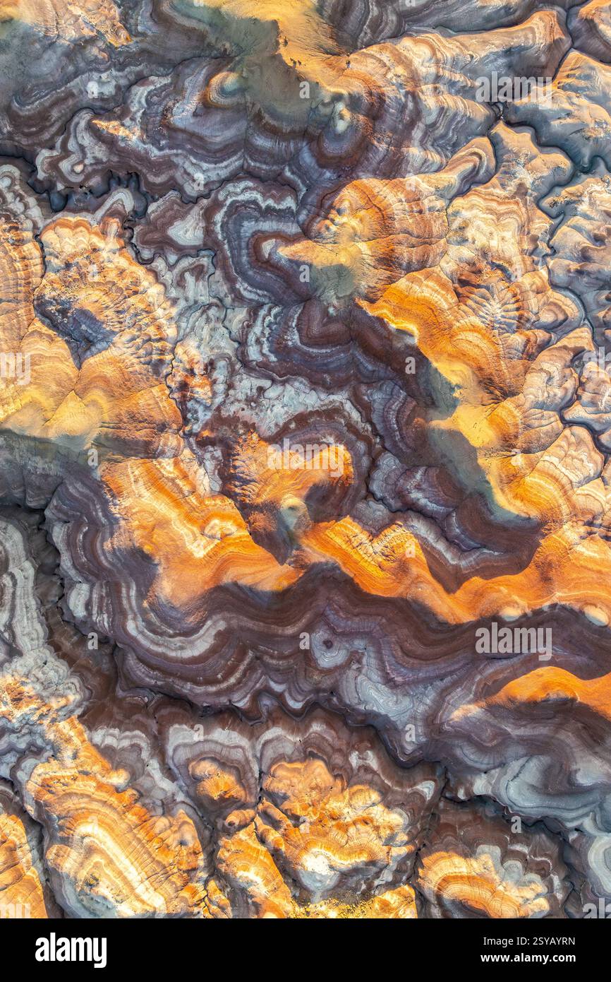 Aerial view of vibrant bentonite formations in Utah, showcasing ...