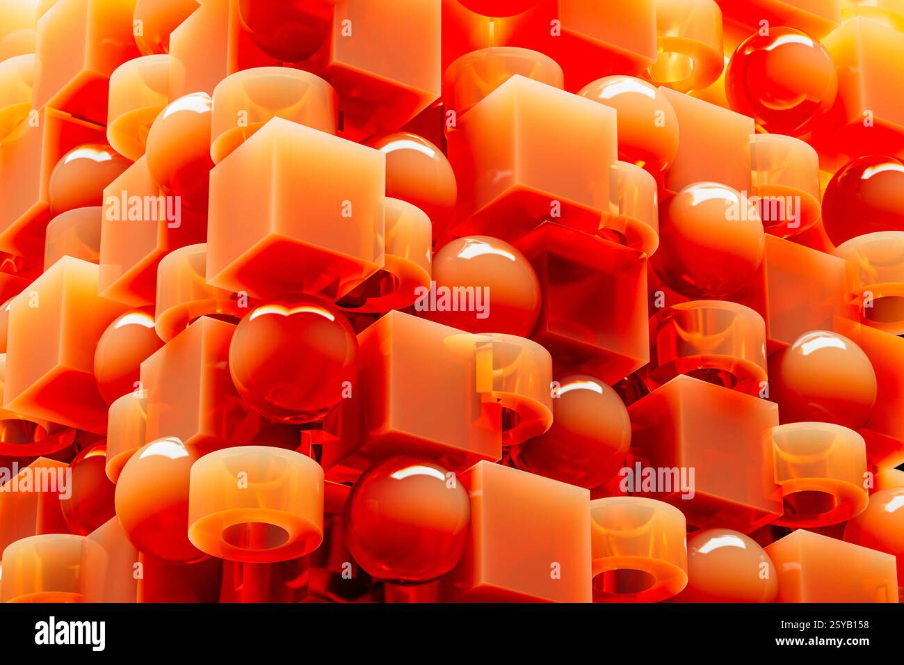 An engaging array of 3D geometric shapes in fiery orange tones combines ...