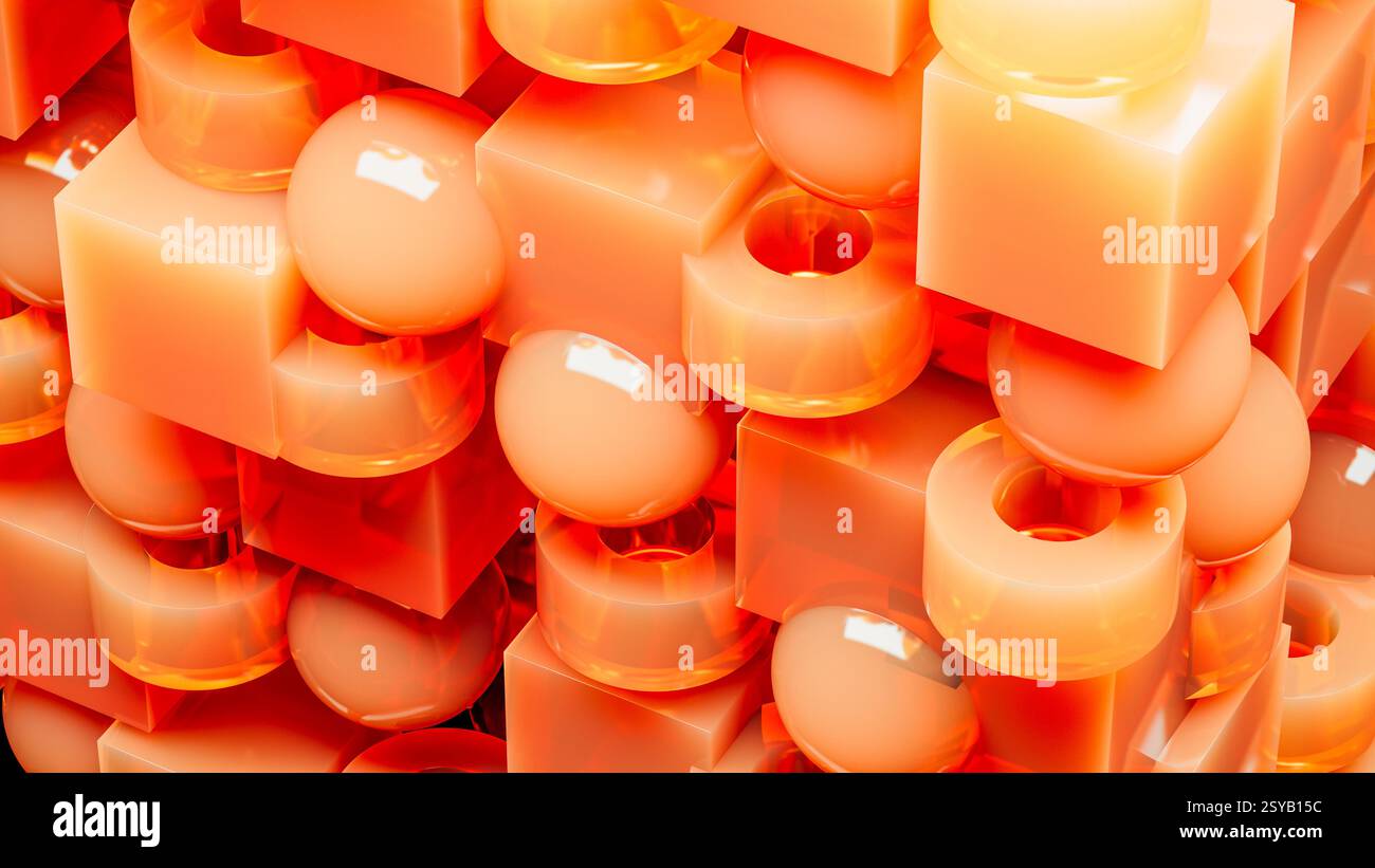 An Engaging Array Of 3d Geometric Shapes In Fiery Orange Tones Combines