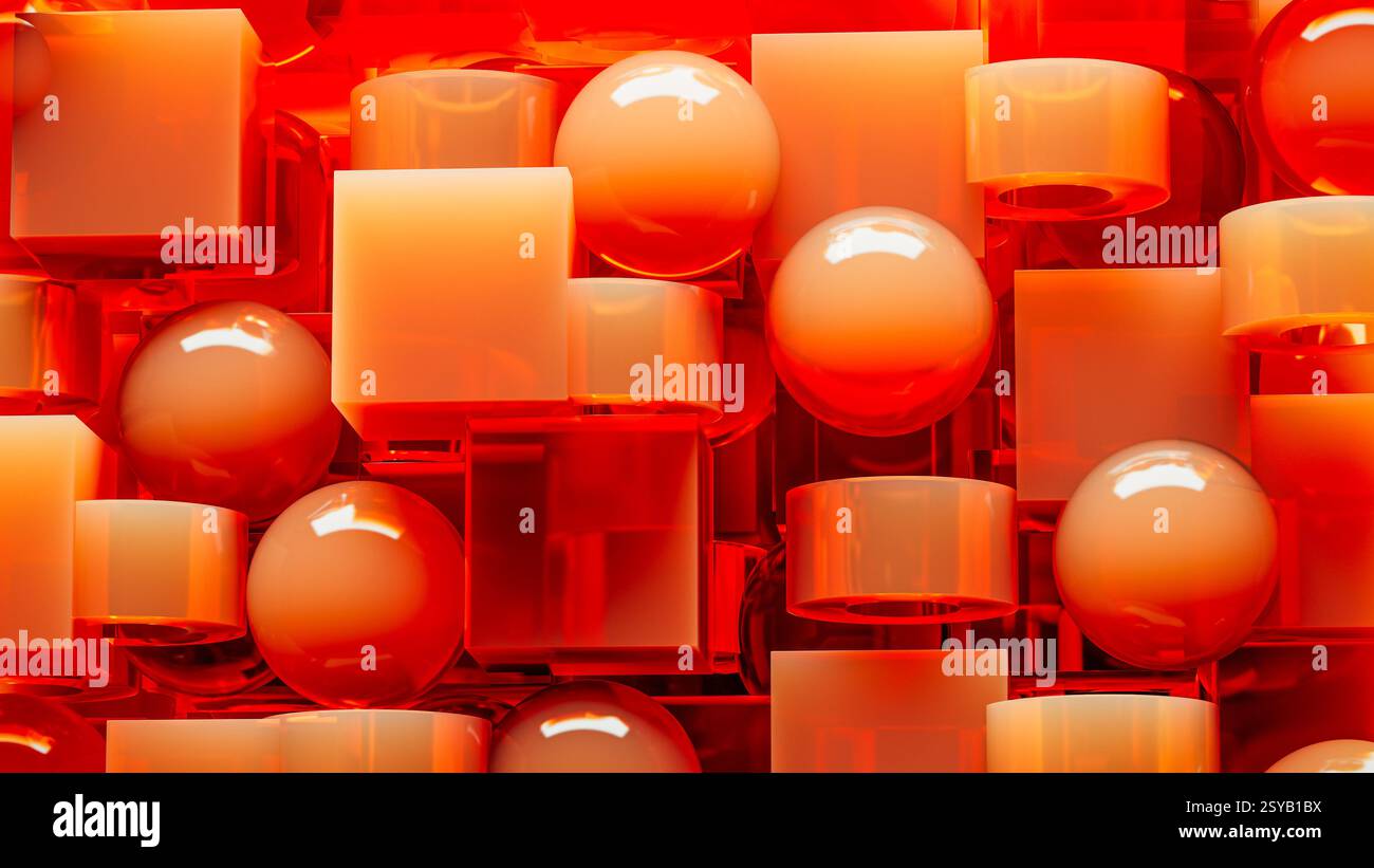 An engaging array of 3D geometric shapes in fiery orange tones combines ...