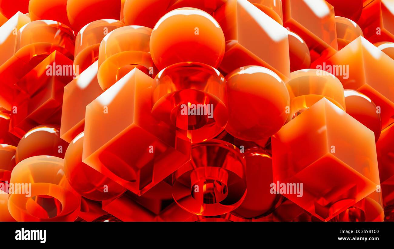 An engaging array of 3D geometric shapes in fiery orange tones combines ...