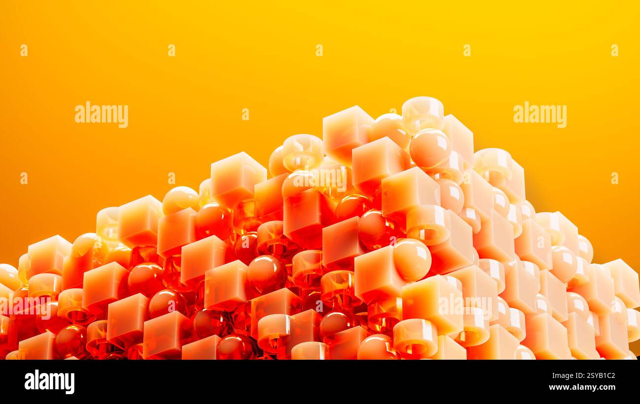 An Engaging Array Of 3d Geometric Shapes In Fiery Orange Tones Combines