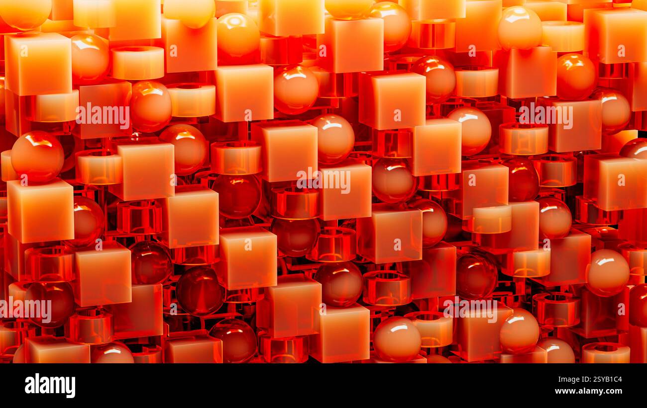 An engaging array of 3D geometric shapes in fiery orange tones combines ...