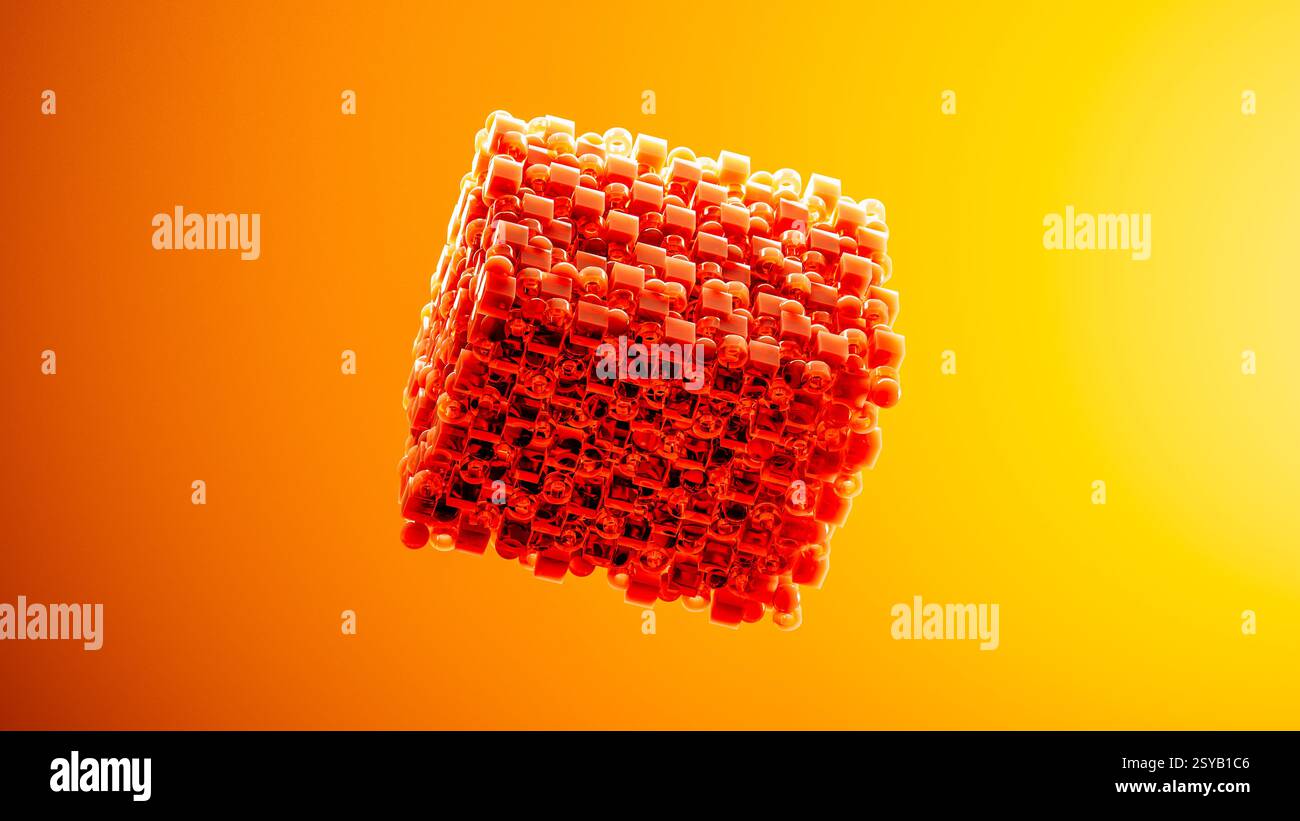 An engaging array of 3D geometric shapes in fiery orange tones combines ...