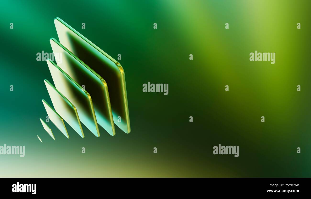 This image features a modern 3D render of symmetrical green layers in ...