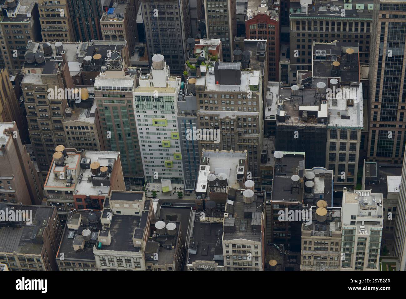 Bird's-eye view of a densely packed section of Manhattan showcasing ...