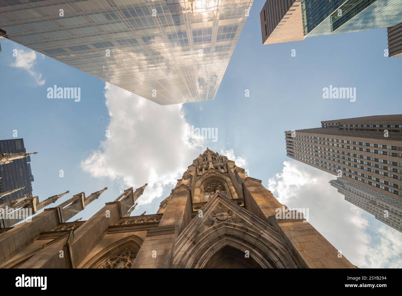 Low angle shot capturing the dynamic architecture of Manhattan with ...