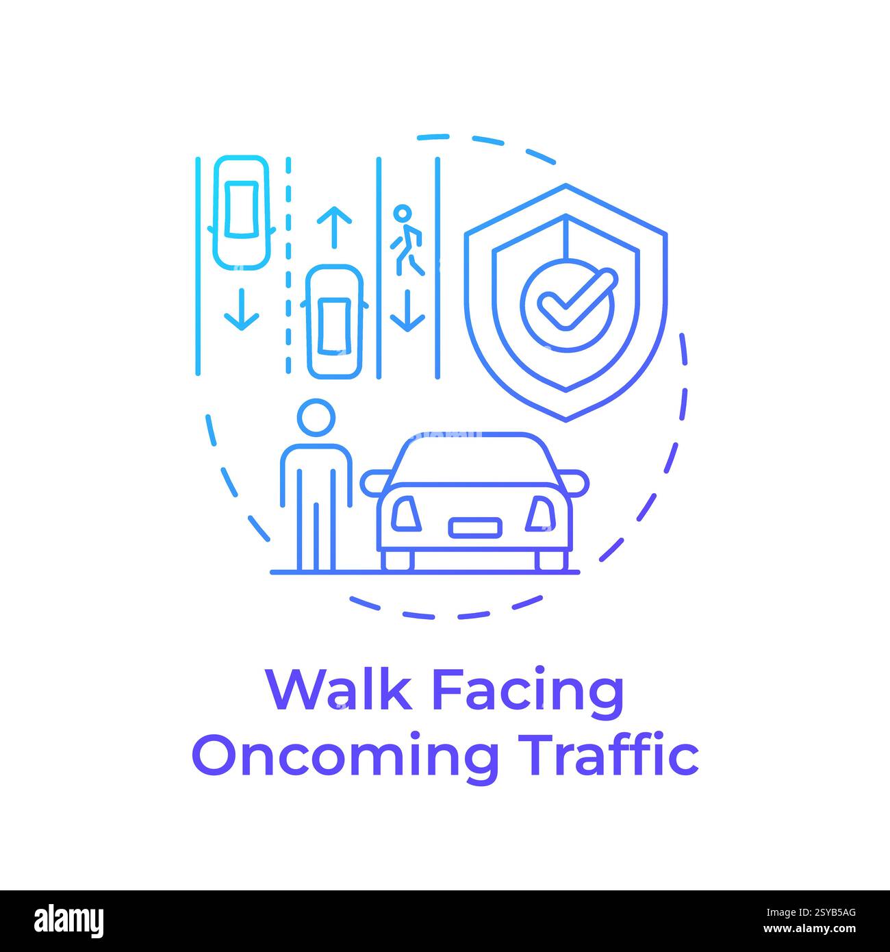 Walk facing oncoming traffic blue gradient concept icon Stock Vector ...