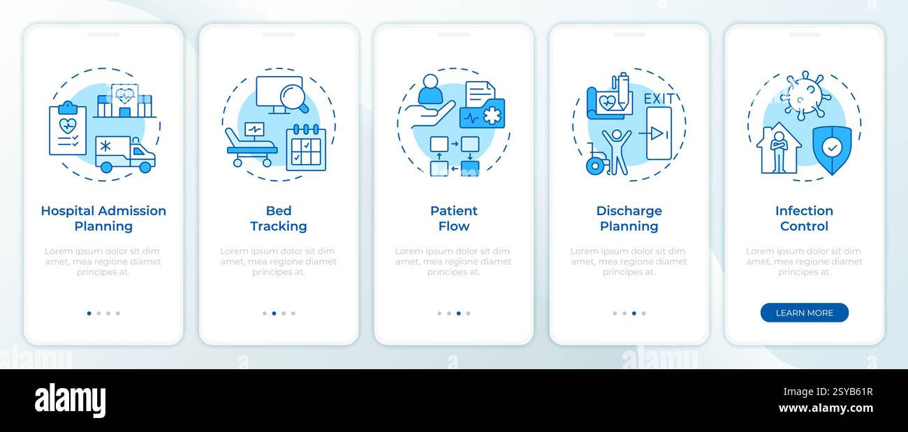 Hospital bed management blue onboarding mobile app screen Stock Vector ...