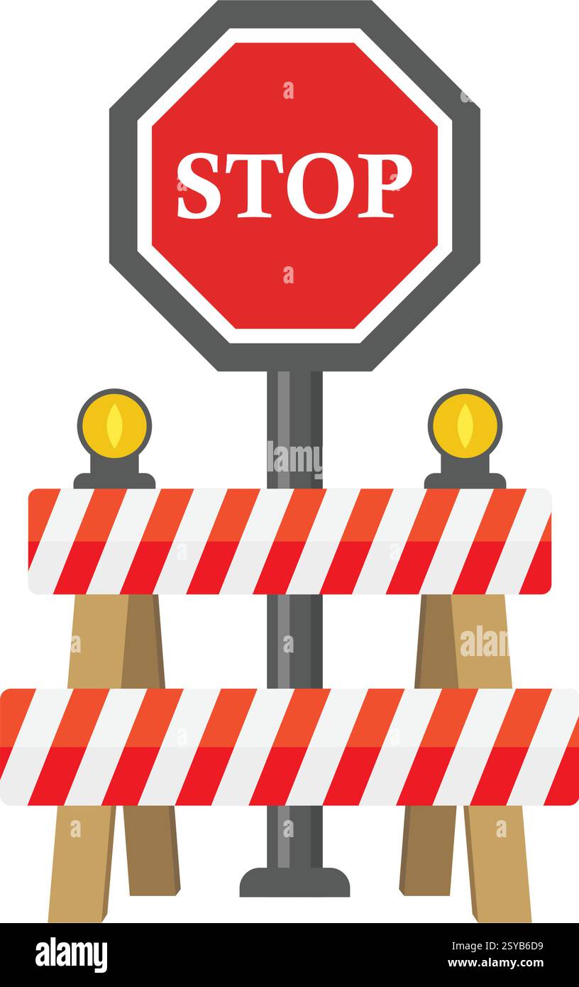 Stop traffic road barrier icon in flat style. Roadwork vector ...