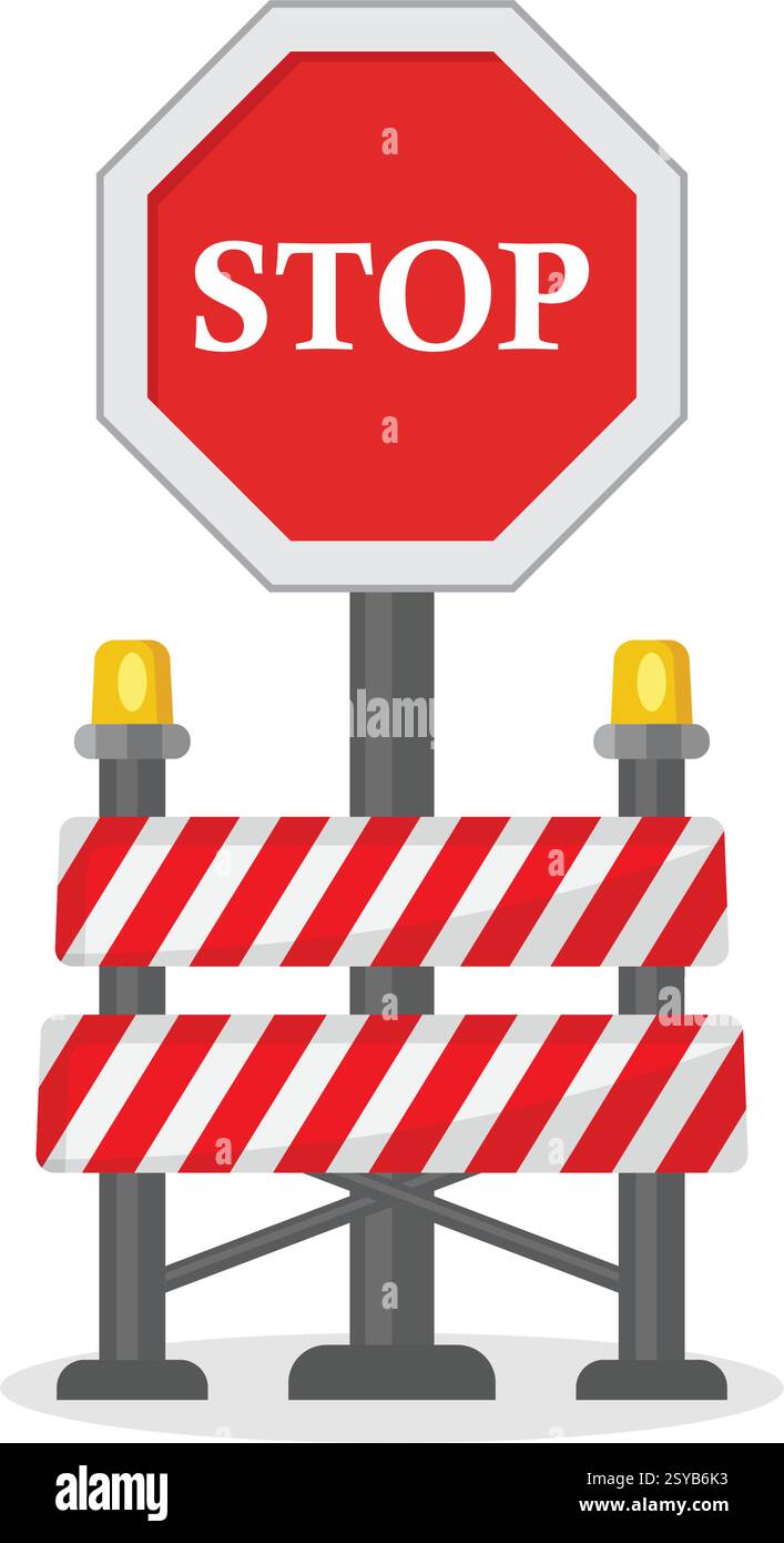Stop traffic road barrier icon in flat style. Roadwork vector ...