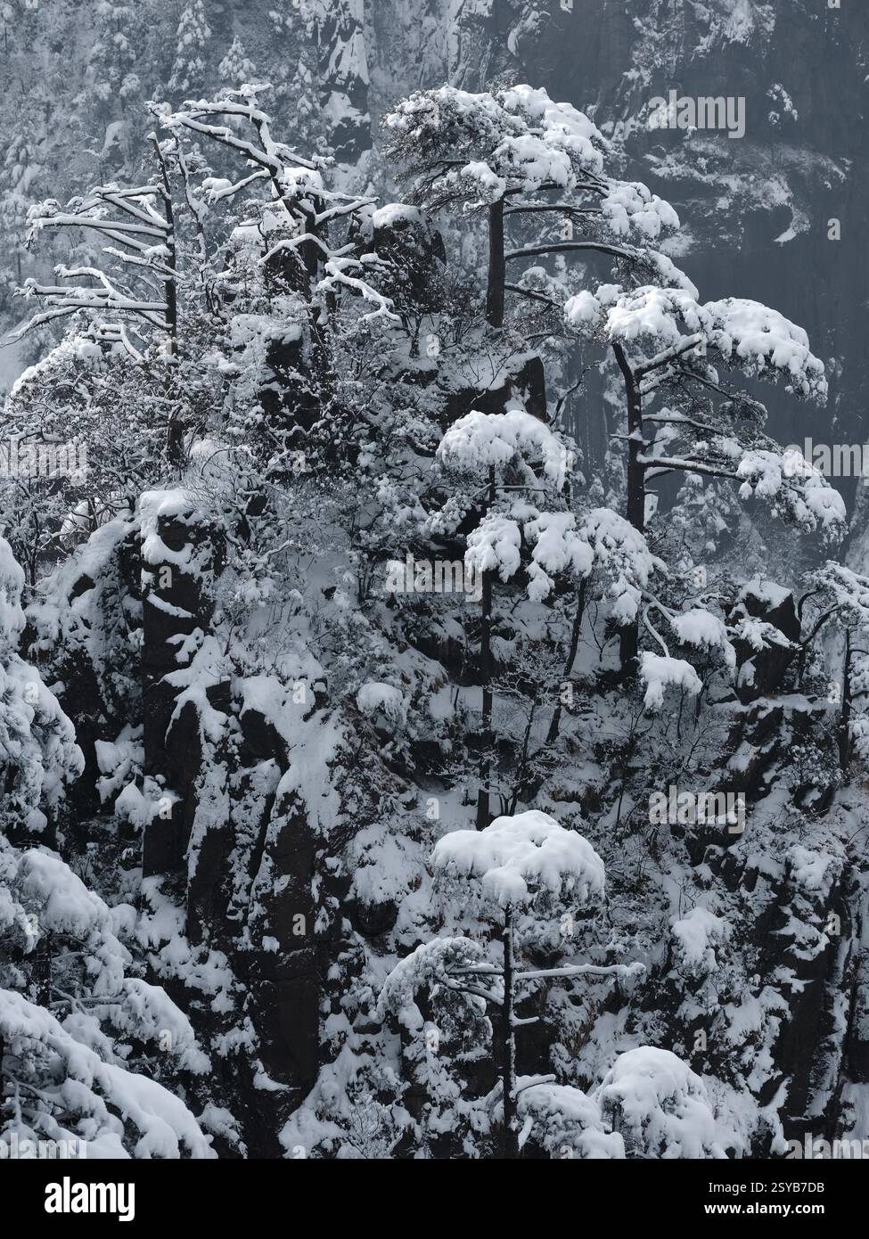 Early spring scenery of the snow-covered Yellow Mountain in Huangshan ...
