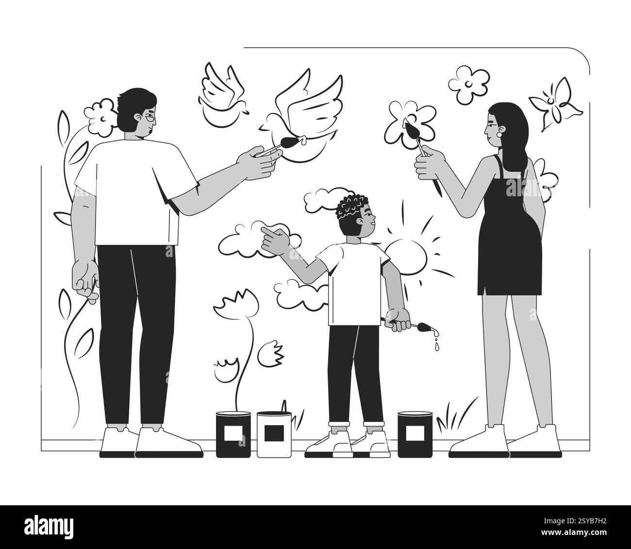 Community wall mural painting outline illustration Stock Vector Image ...