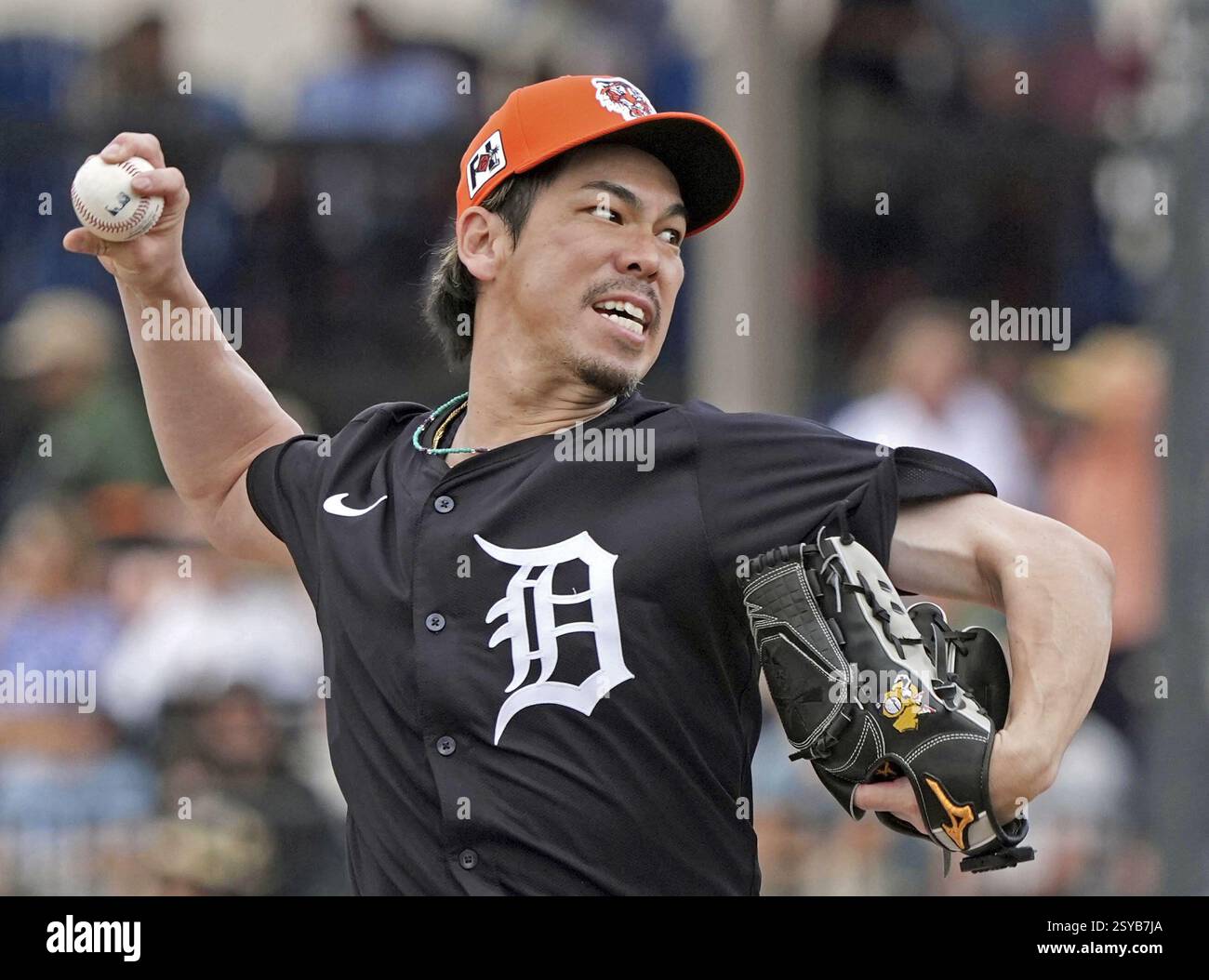 Detroit Tigers pitcher Kenta Maeda pitches against the Boston Red Sox ...