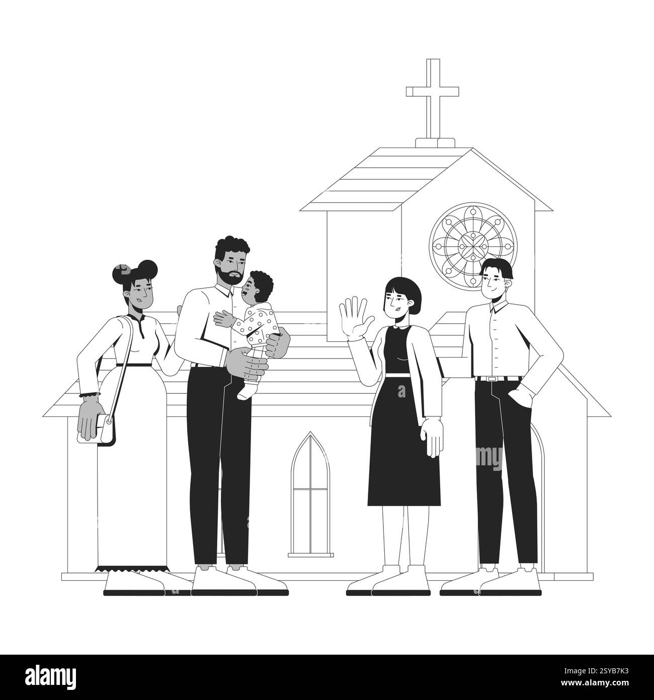 Local church Sunday service outline illustration Stock Vector Image ...