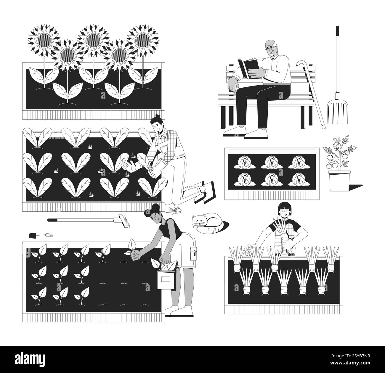 Community garden maintenance outline illustration Stock Vector Image ...
