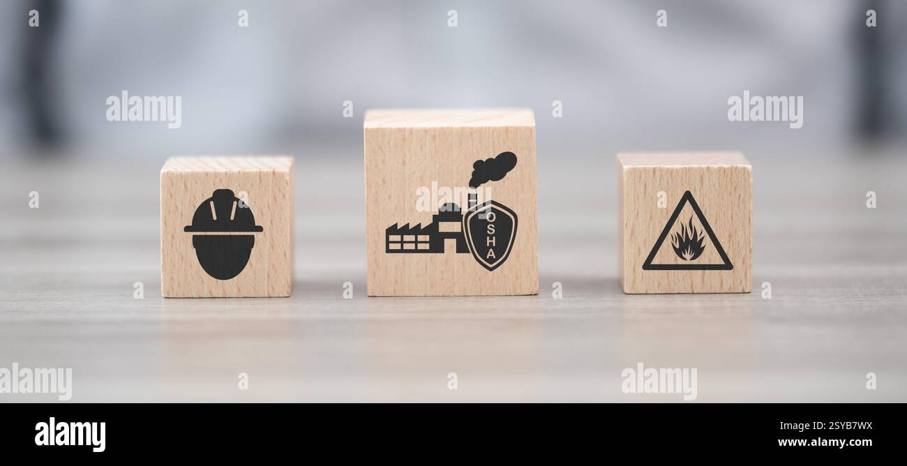 Wooden blocks with symbol of osha concept Stock Photo - Alamy