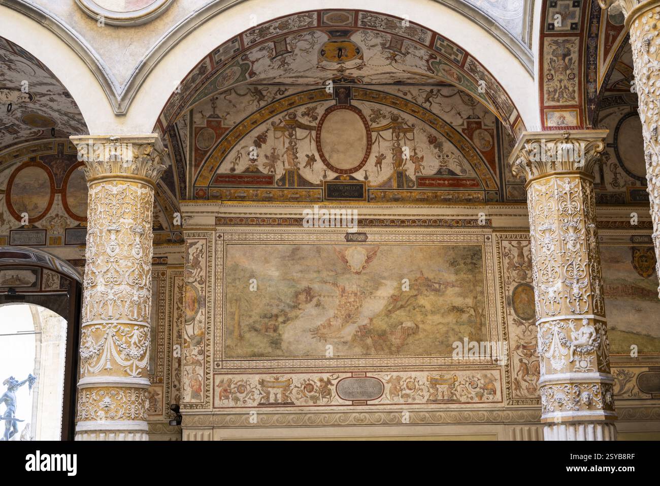 The courtyard of Palazzo Vecchio, Florence, wall paintings, UNESCO ...