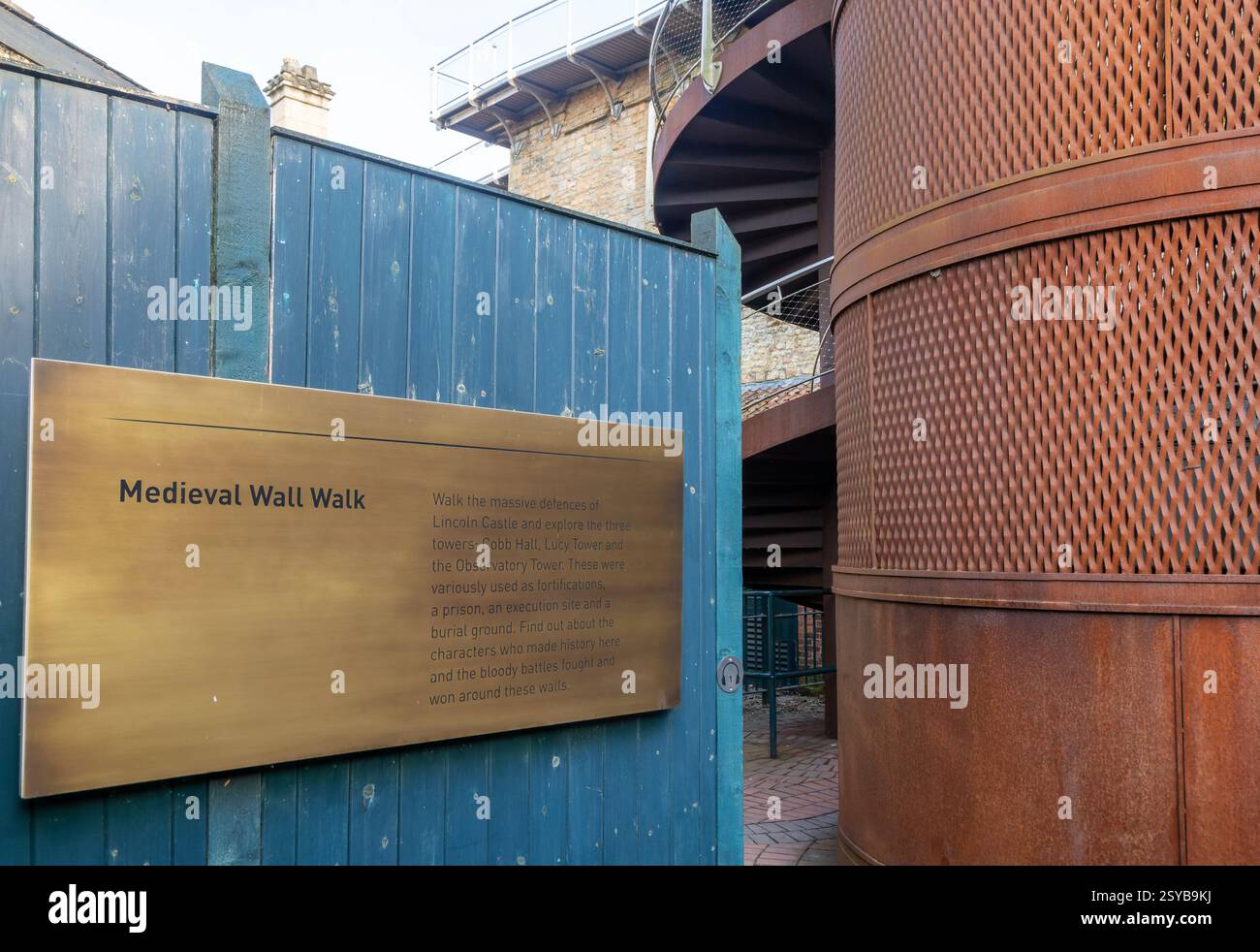 Medieval Wall Walk sign, Lincoln Castle, city of Lincoln, Lincolnshire ...