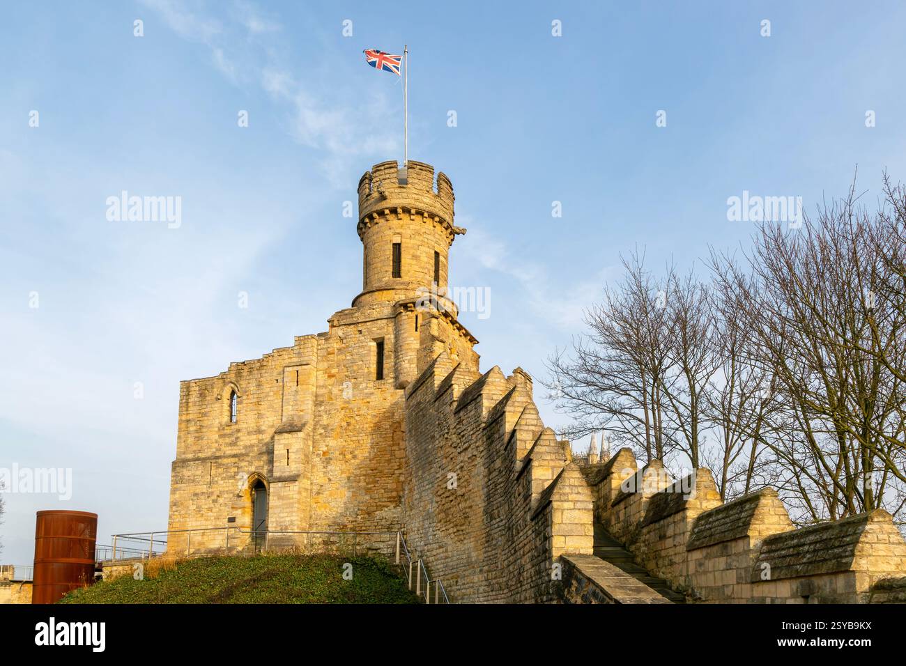 Observatory Tower turret flying Union Jack flag, Lincoln Castle, city ...