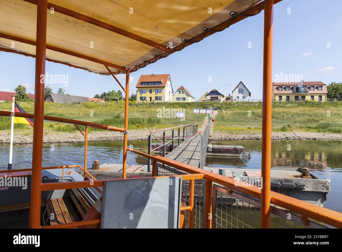 Ferry docking at the ferry terminal on the Promnitz side, in the ...