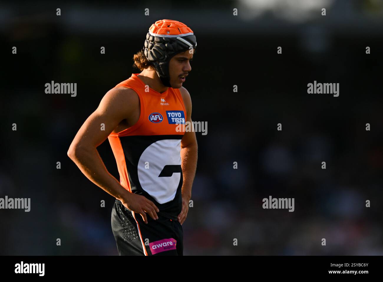 Darcy Jones of the Giants reacts during the Community Series match ...