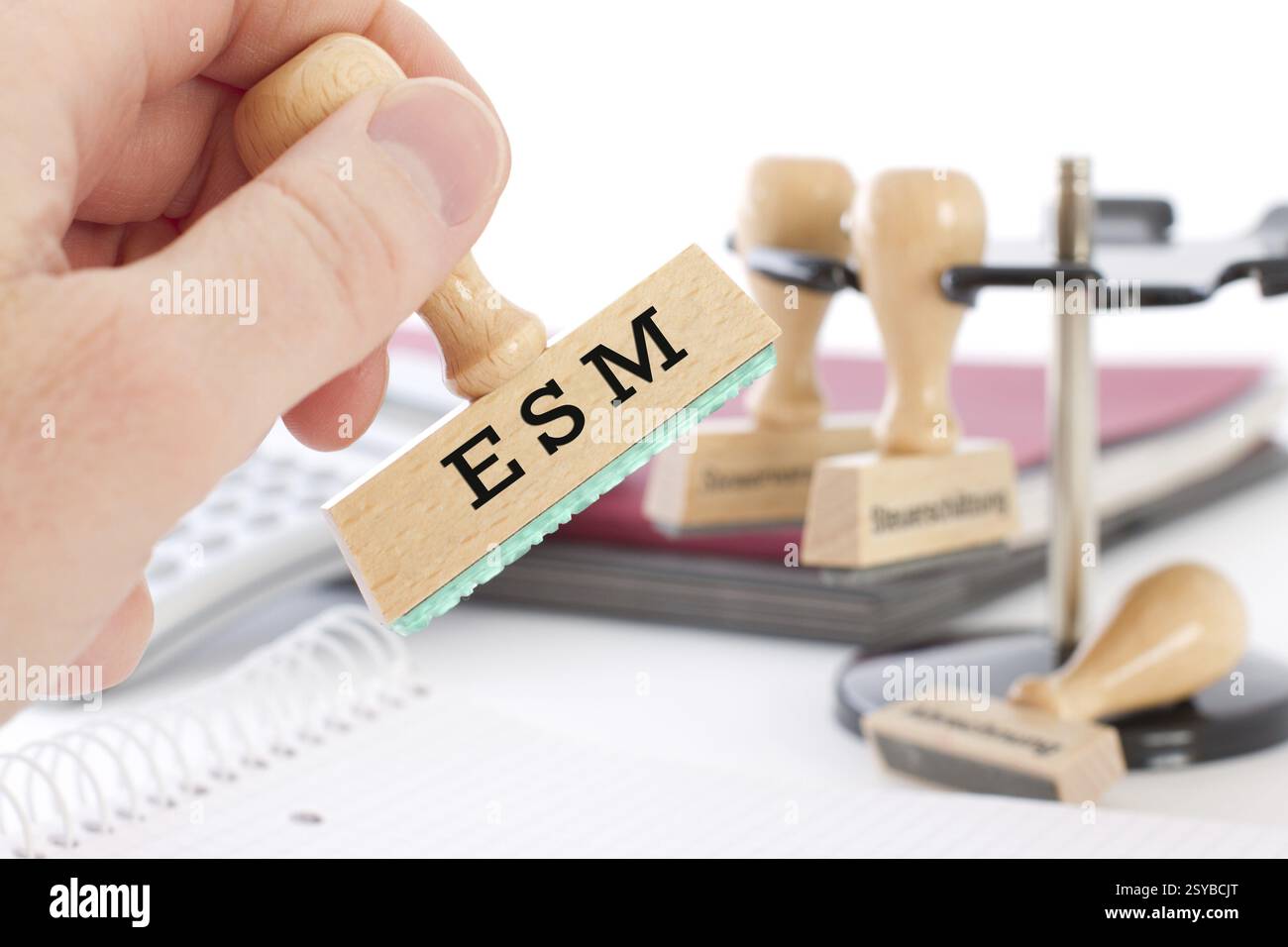 Stamp labelled ESM, euro rescue fund, sovereign default, debt ...