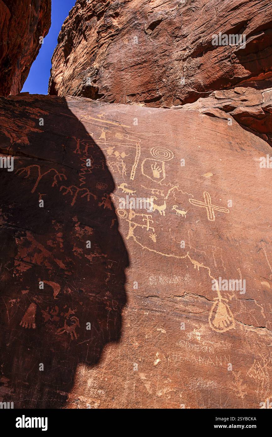 Atlatl Rock with rock carvings of the Nuwu and Southern Paiute ...