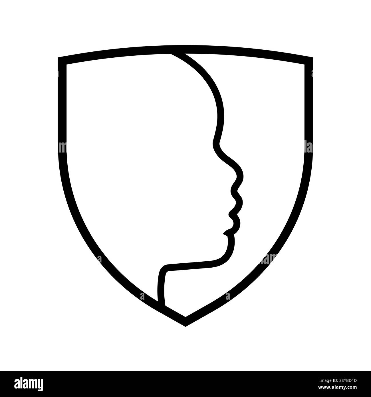Outline icon with editable stroke of a child face in the protection ...
