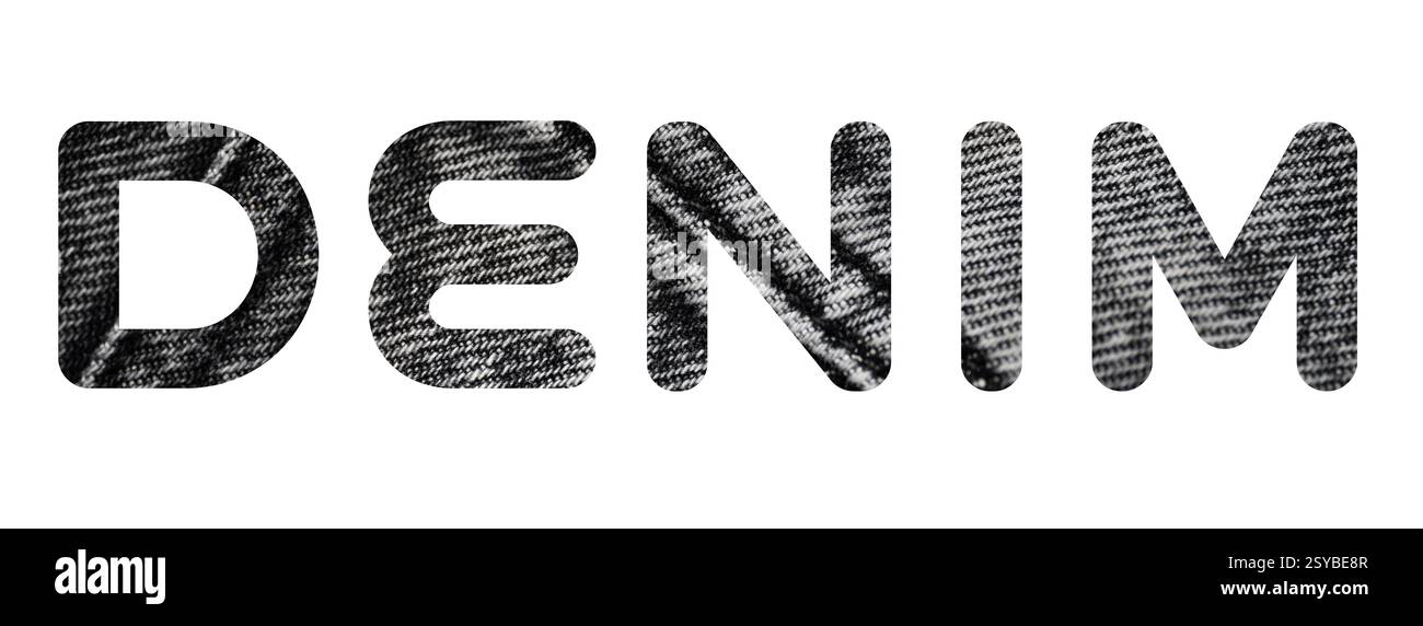 Word DENIM from denim grey pattern of folded jeans background. Fashion ...