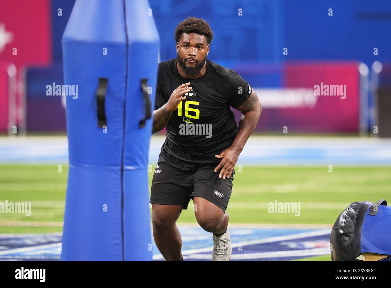 SMU defensive lineman Jared Harrison-Hunte runs a drill at the NFL ...
