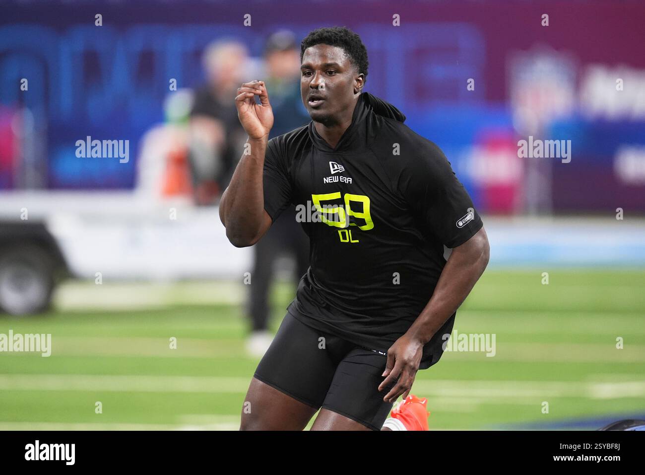 Tennessee defensive lineman James Pearce Jr. runs a drill at the NFL ...