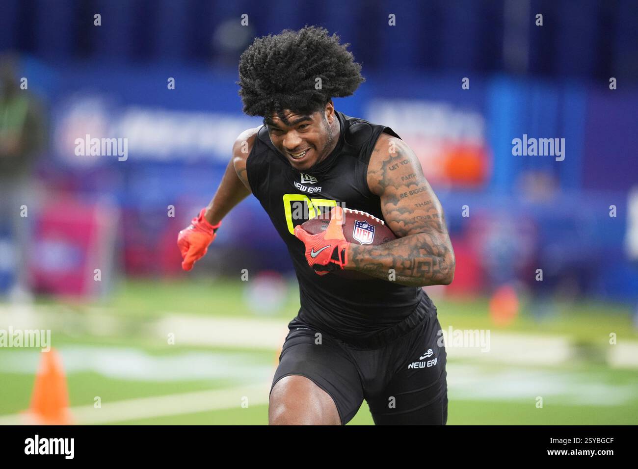 Alabama linebacker Jihaad Campbell runs a drill at the NFL football ...