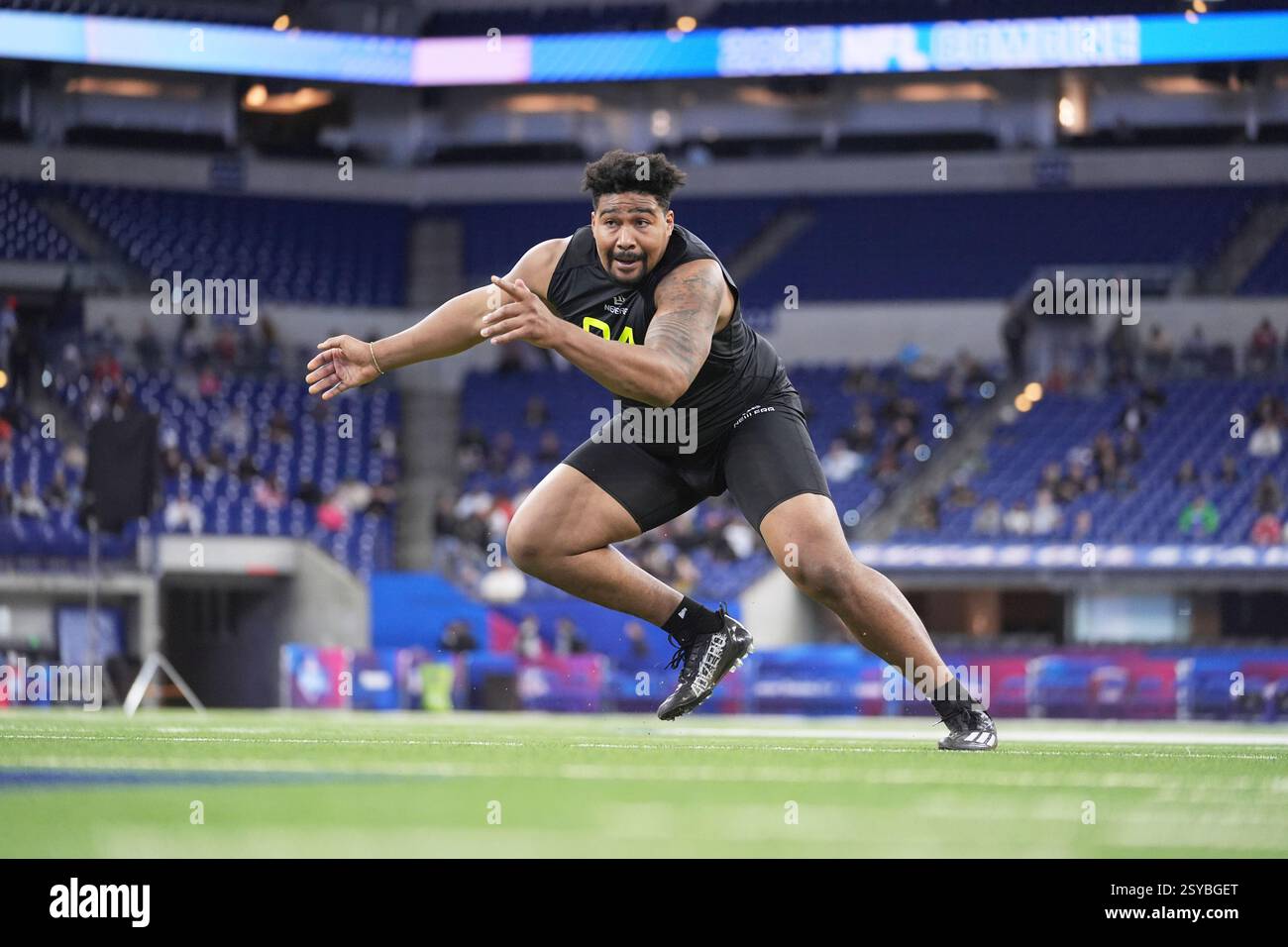 Iowa defensive lineman Yahya Black runs a drill at the NFL football ...