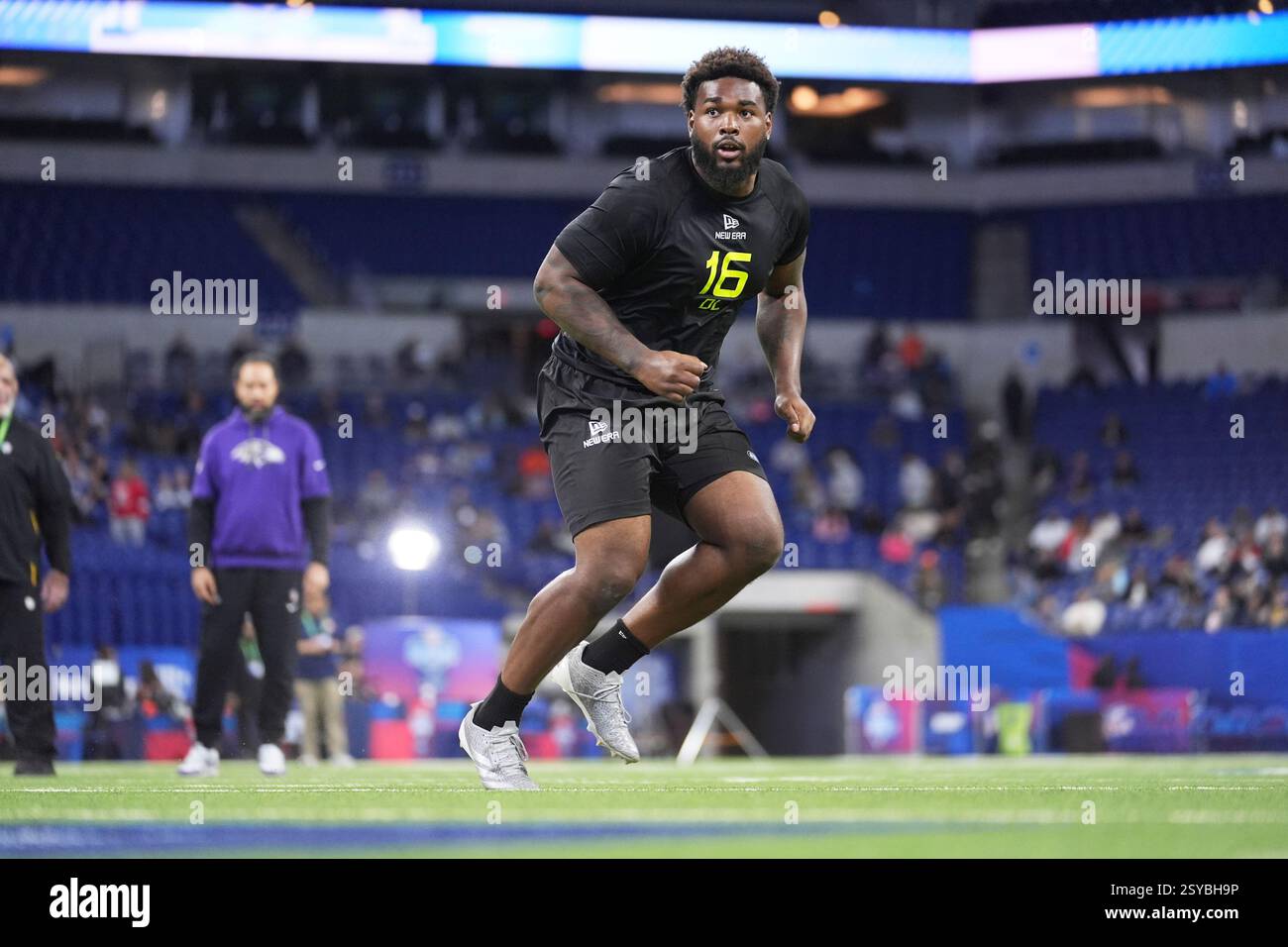 SMU defensive lineman Jared Harrison-Hunte runs a drill at the NFL ...