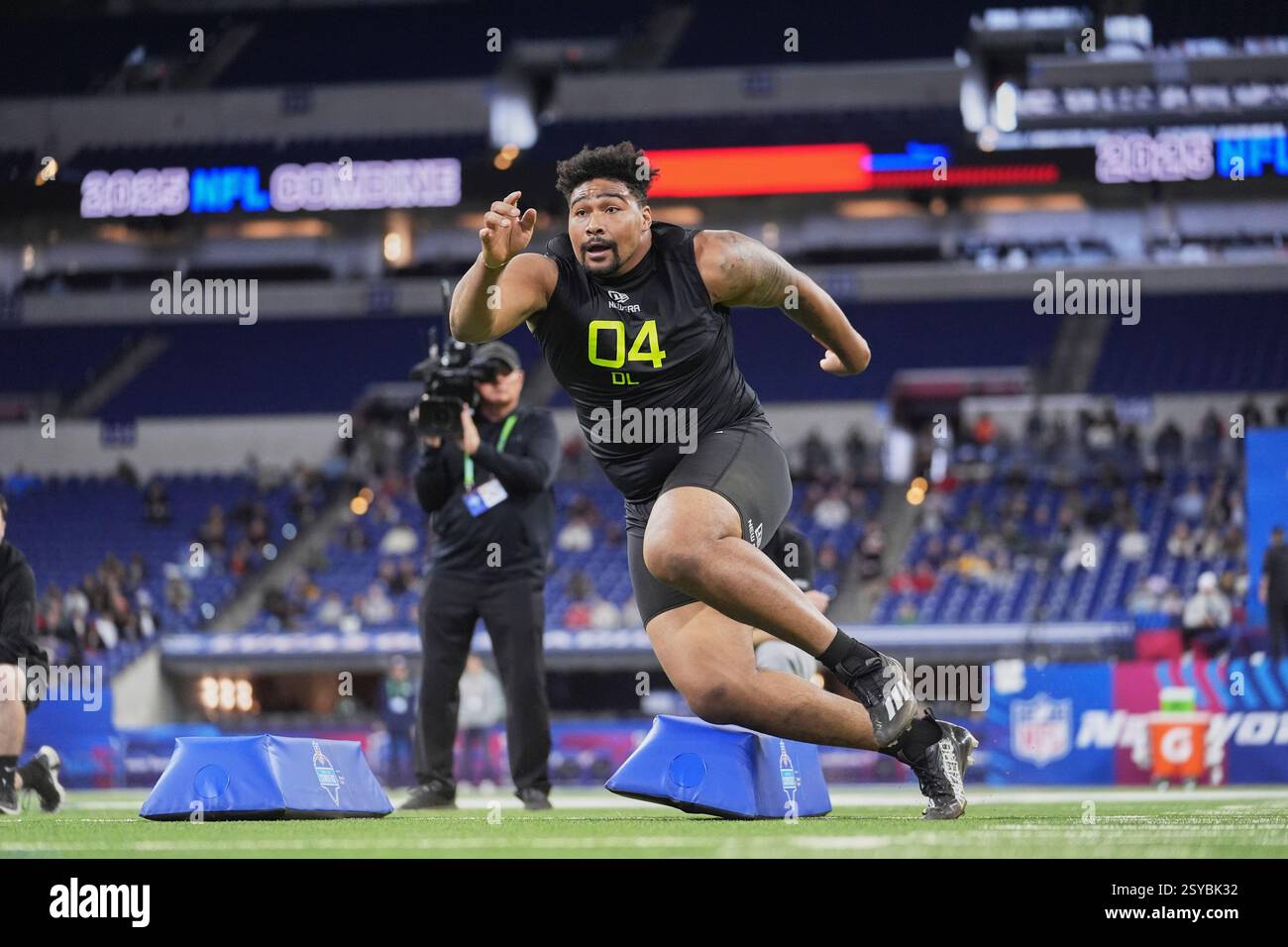 Iowa defensive lineman Yahya Black runs a drill at the NFL football ...