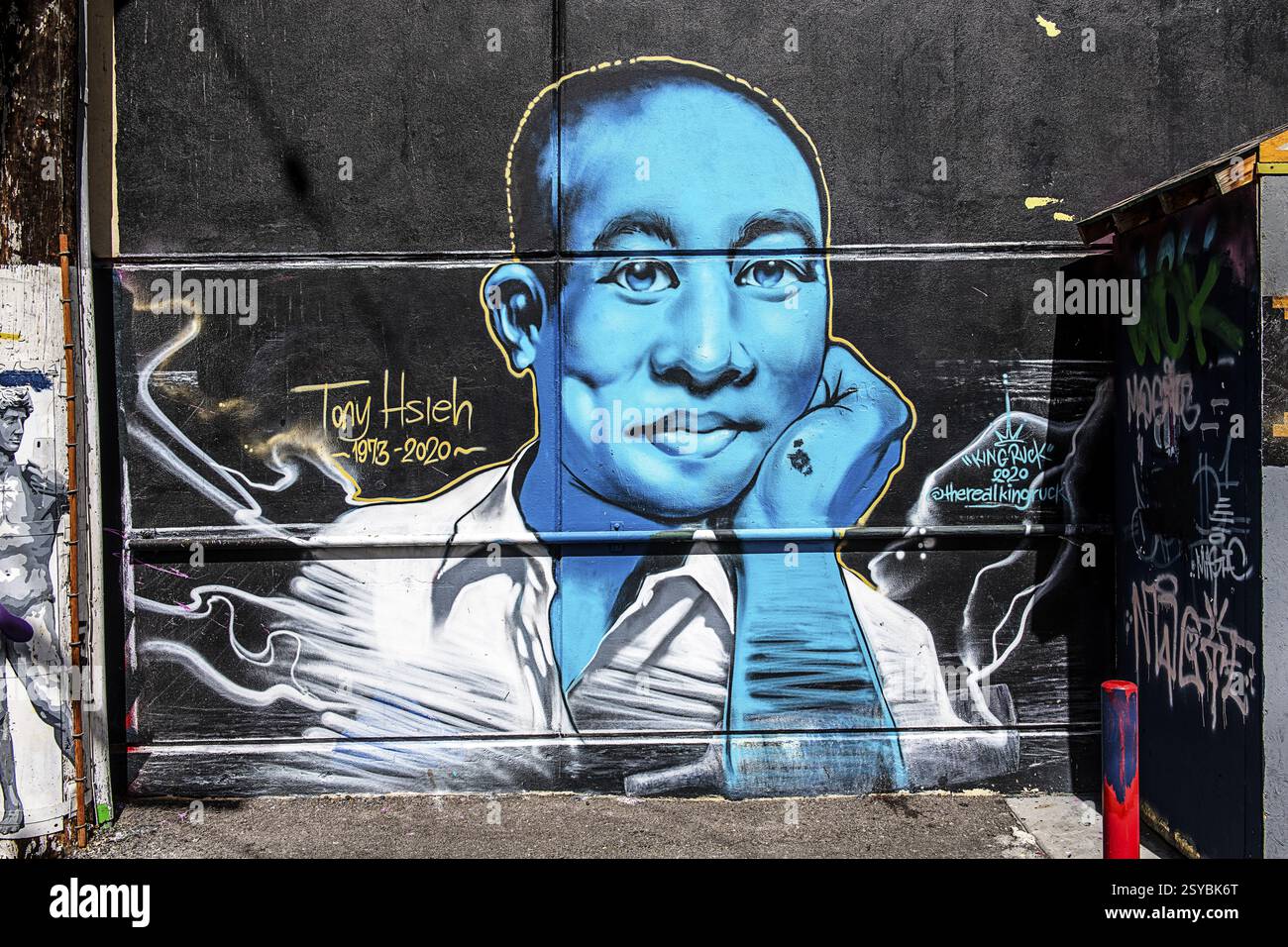Tony Hsieh portrait, mural, Downtown, Las Vegas, Nevada, USA, North ...