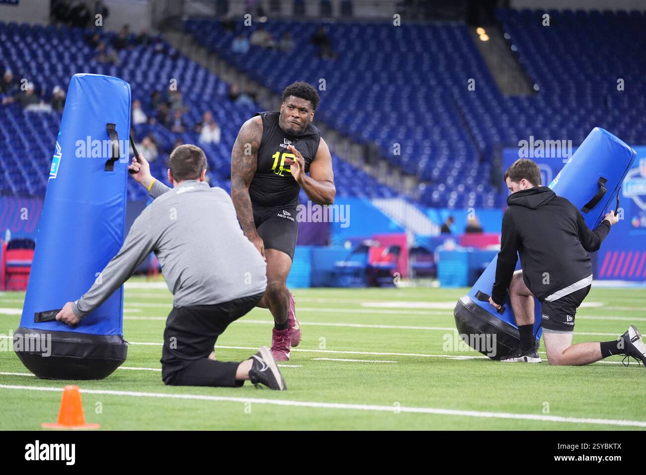 Florida State defensive lineman Joshua Farmer runs a drill at the NFL ...