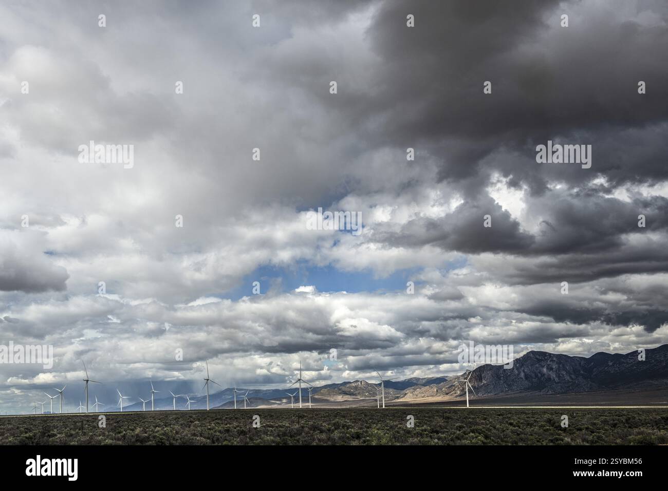 Wind turbines during a storm on Highway 50, Loneliest Road in America ...