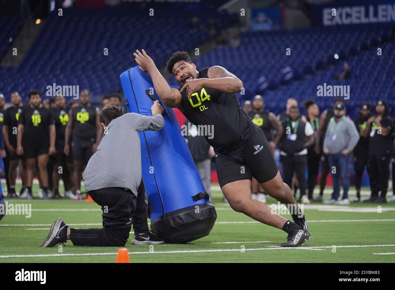 Iowa defensive lineman Yahya Black runs a drill at the NFL football ...