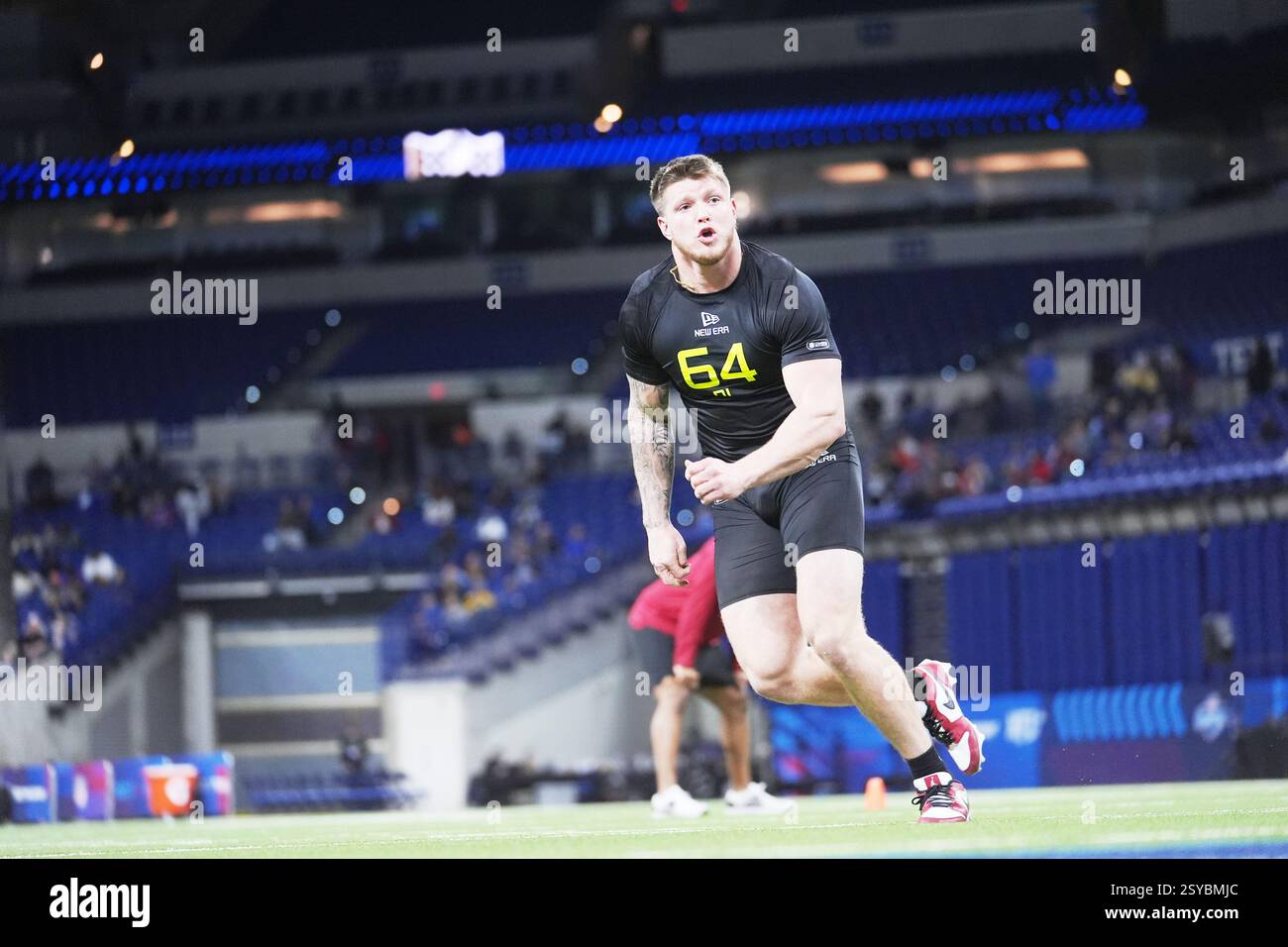 Ohio State defensive lineman Jack Sawyer runs a drill at the NFL ...