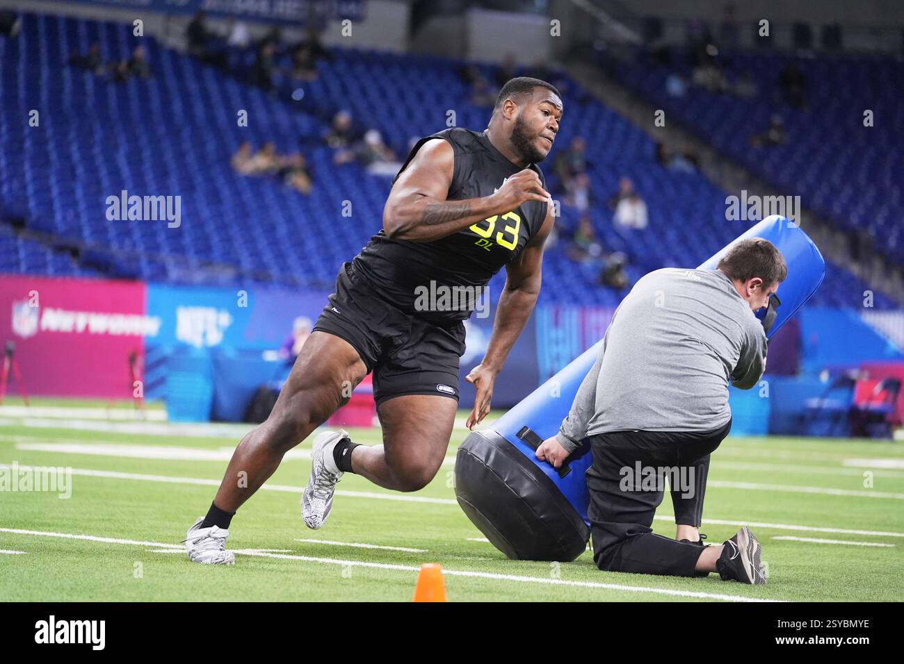 Alabama defensive lineman Tim Smith runs a drill at the NFL football ...
